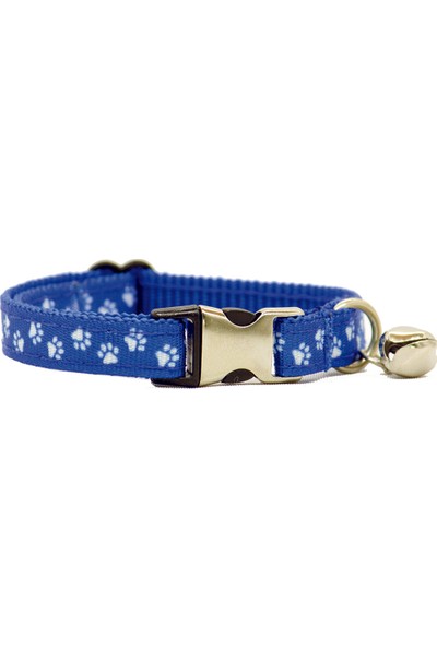 Petviya Pati Desenli, Metal Aksesuarlı ve Zilli Ayarlanabilir Kedi Boyun Tasması Mavi