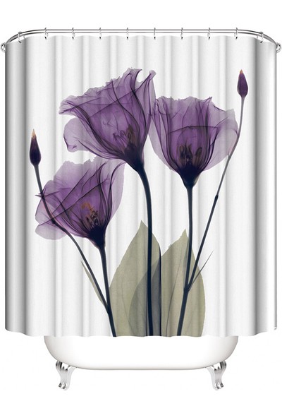 Muuyı Duş Perdesi Su Geçirmez Mouldproof Mor Çiçek 12 Hooks ile Dayanıklı