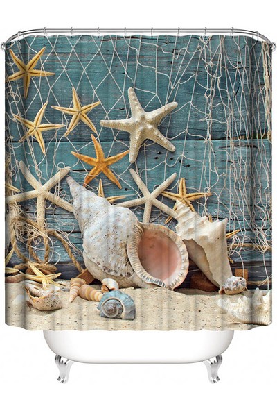 Muuyı Duş Perdesi Su Geçirmez Mouldproof Dayanıklı 3D Dijital Baskı ile 12 Hooks Denizyıldızı Bir Balıkçılık Net