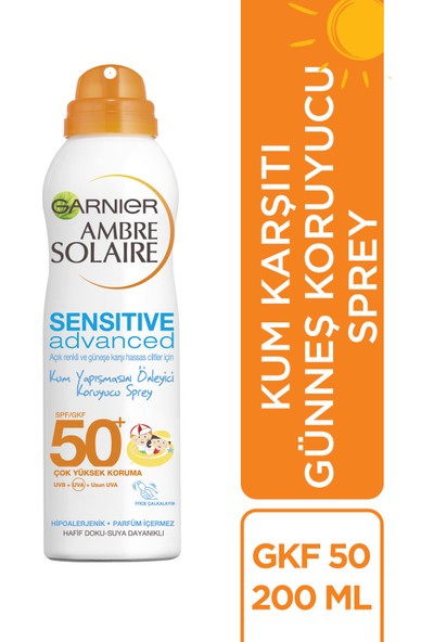 Garnier Ambre Solaire Resisto Kum Yapışmasını Önleyici Koruyucu Sprey GKF 50+ 200ML Garnier Ambre Solaire Resisto Kum Yapışmasını Önleyici Koruyucu Sprey GKF 50+ 200ML