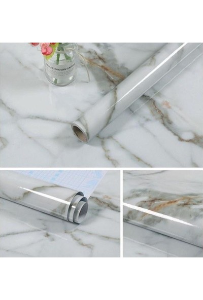 Demdas Mermer Desenli Mutfak Tezgah Üstü Yapışkanlı Folyo Beyaz