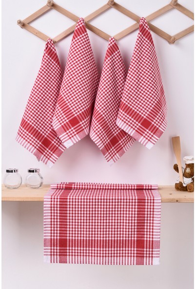 Ahsen 5'li Pötikareli Desen Kırmızı Kurulama Bezi