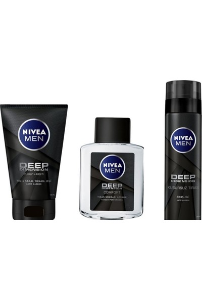 Nivea Deep Dimension Tıraş Jeli + Losyon + Sakal Temizleme Jeli Bakım Seti Nivea Deep Dimension Tıraş Jeli + Losyon + Sakal Temizleme Jeli Bakım Seti