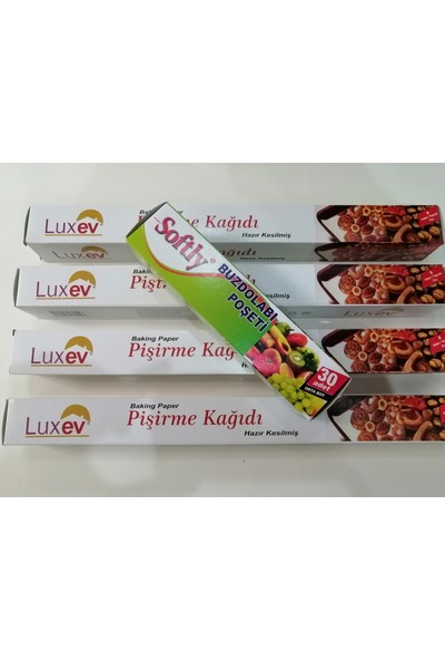 Luxev 4 Paket 8'li Hazır Kesilmiş Pişirme Kağıdı + 30 Adet Buzdolabı Poşeti Luxev 4 Paket 8'li Hazır Kesilmiş Pişirme Kağıdı + 30 Adet Buzdolabı Poşeti
