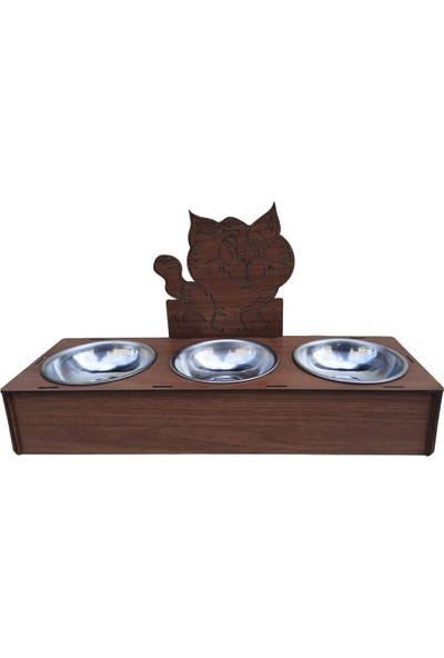 Fattal Ahşap Çelik Kaseli Ahşap Kedi Mama Kabı