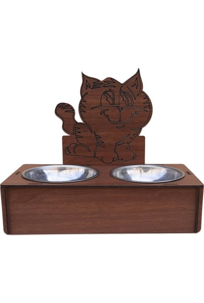 Fattal Ahşap Çelik Kaseli Ahşap Kedi Mama Kabı