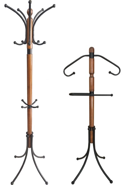 Tolunay Portmanto Ayaklı Askılık ve Dilsiz Uşak Takımı Metal Siyah Boyalı