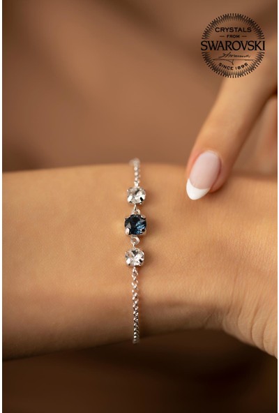 Swarovski Taşlı Üç Taş Model Gümüş Bileklik