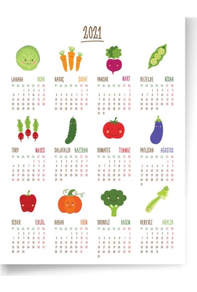 Bi'aldım Sebzeli Poster Duvar Takvimi 35 x 50 cm Bi'aldım Sebzeli Poster Duvar Takvimi 35 x 50 cm
