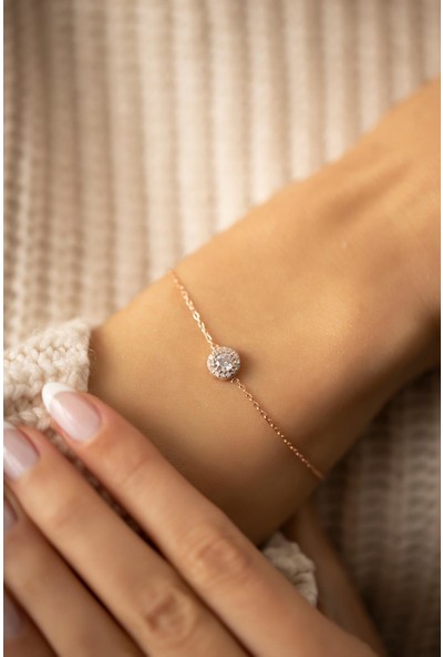 İzla Design Tektaş Model Rose Kaplama Gümüş İtalyan Bileklik