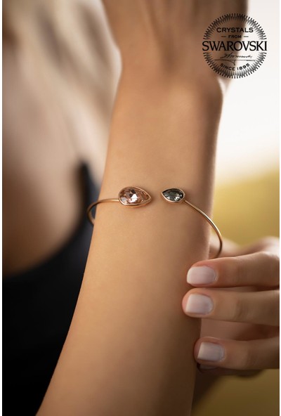 Ninova Silver Swarovski Taşlı Çift Damla Model Rose Kaplama Gümüş Bilezik Ninova Silver Swarovski Taşlı Çift Damla Model Rose Kaplama Gümüş Bilezik