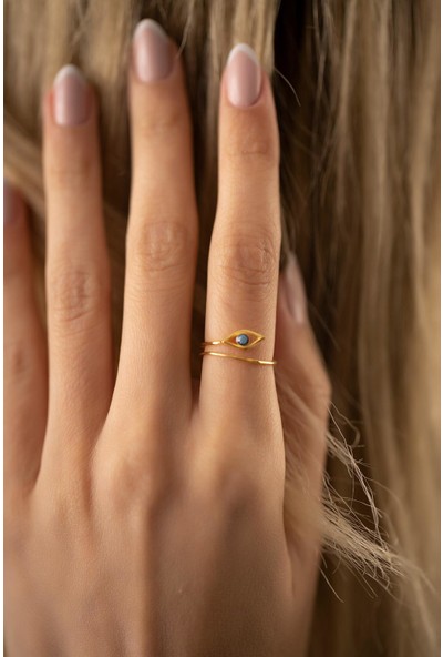 Ninova Silver Göz Model Altın Kaplama Gümüş İtalyan Yüzük