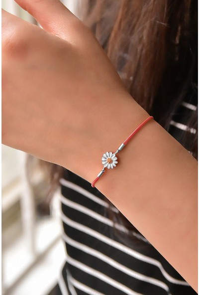 Papatya Silver 925 Ayar Gümüş Rodyum Kaplama Kırmızı İpli Asansörlü Papatya Bileklik Papatya Silver 925 Ayar Gümüş Rodyum Kaplama Kırmızı İpli Asansörlü Papatya Bileklik