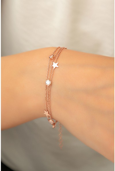 Papatya Silver 925 Ayar Rose Altın Kaplama Zirkon Taşlı Yıldız Gümüş Bileklik Papatya Silver 925 Ayar Rose Altın Kaplama Zirkon Taşlı Yıldız Gümüş Bileklik