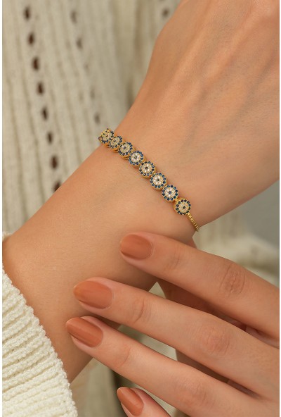 Papatya Silver 925 Ayar Altın Kaplama Ayarlanabilir Gümüş Su Yolu Nazar Bileklik Papatya Silver 925 Ayar Altın Kaplama Ayarlanabilir Gümüş Su Yolu Nazar Bileklik