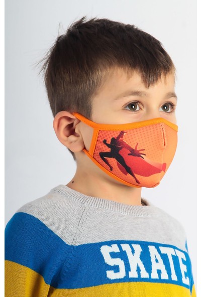 Whopro Yıkanabilir Çocuk Maske Xxs - Süper Kahraman Turuncu