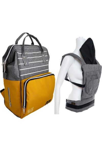 U.s.f Bebek Bakım Çantası Bebek Taşıma Kangurusu Lüx Bebek Kanguru 2 Li Set Hardal Sarı