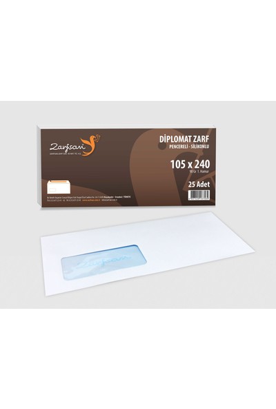 Zarfsan Diplomat Zarf Pencereli 10,5X24 90 gr 1.hamur 25 Adet Zarfsan Diplomat Zarf Pencereli 10,5X24 90 gr 1.hamur 25 Adet