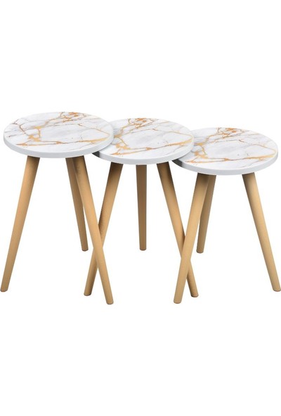 Dorcia Home Mermer Desenli 3 Lü Zigon Sehpa - Beyaz Dorcia Home Mermer Desenli 3 Lü Zigon Sehpa - Beyaz