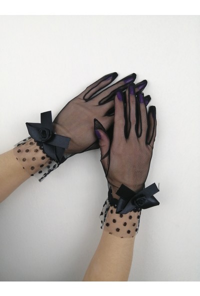 Hobigram Siyah Iri Fiyonklu Gelin Eldiveni