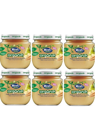 Hero Baby Organik Muzlu Armutlu Yulaflı 120GR x 6 Adet Hero Baby Organik Muzlu Armutlu Yulaflı 120GR x 6 Adet