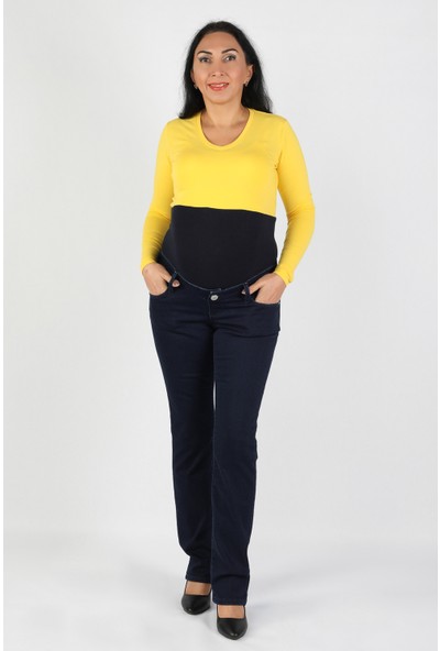 Balins Şardonlu 5 Cep Hamile Jean Koyu Mavi