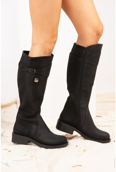 Fox Shoes Siyah Suni Deri Kadın Çizme J674272309