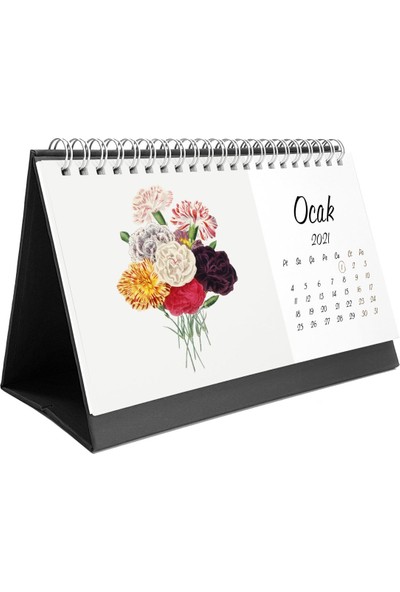 Bi'aldım Vintage Çiçekli Masa Takvimi - Siyah