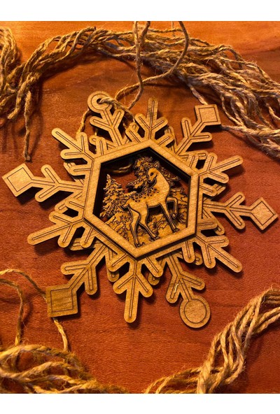 Nefter Özel Tasarım Lazer Kesim Ahşap Kar Tanesi Ceylan Figürlü