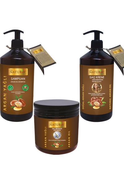 Naturix Organik Günlük Saç Bakım Yıpranmış Saçlara Organik Argan Yağlı Şampuan + Saç Kremi + Saç Maskesi 3'lü Set Naturix Organik Günlük Saç Bakım Yıpranmış Saçlara Organik Argan Yağlı Şampuan + Saç Kremi + Saç Maskesi 3'lü Set