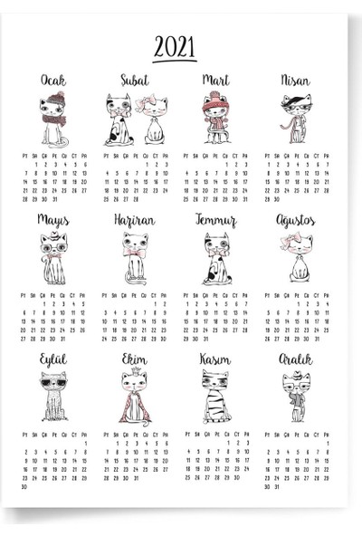 Bi'aldım Çerçevesiz Kedili Poster Duvar Takvimi 35 x 50 cm