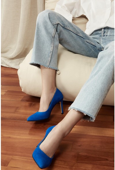 Mio Gusto Elora Süet Saks Mavi Stiletto Mio Gusto Elora Süet Saks Mavi Stiletto