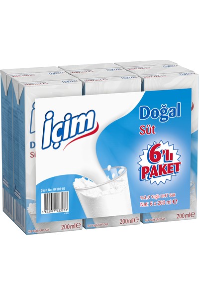 İçim Sade Süt 6x200 ml