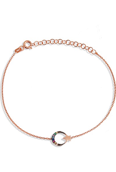 Argentum Concept Renkli Taşlı Gümüş Ay Yıldız Bileklik