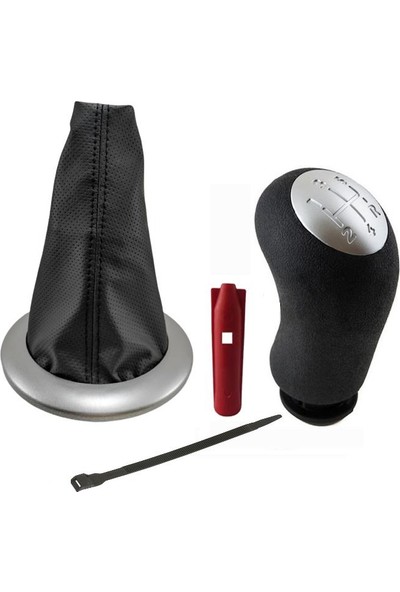 Renault Megane 2 Vites Körüğü+Vites Topuzu Delikli Deri Siyah Dikiş + Deri Topuz Krom Kapak Renault Megane 2 Vites Körüğü+Vites Topuzu Delikli Deri Siyah Dikiş + Deri Topuz Krom Kapak