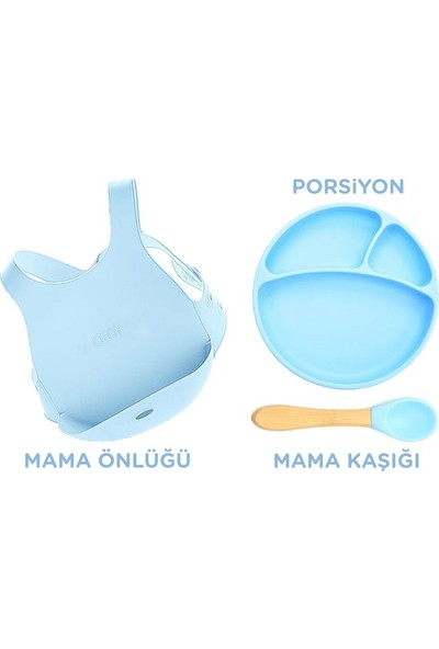 Oioi Mavi Beslenme Seti Tabak + Önlük + Kaşık