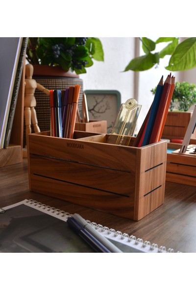 Woodsaka 3line Iki Bölümlü Kalemlik - Kiraz Ağacından