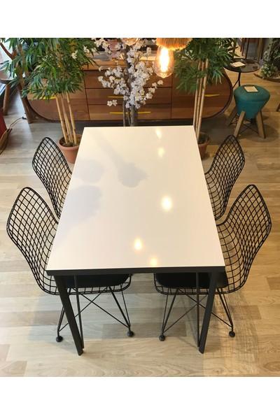 Tasarım Mobilyacım Balkon Masası + 4 Sandalye Beyaz 120 x 80 cm