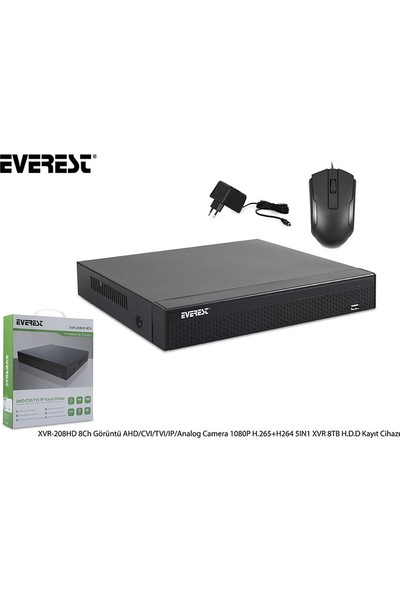 Everest XVR-208HD 8ch Görüntü Ahd/cvı/tvı/ıp/analog Camera 1080P H.265+H264 5ın1 Xvr 8tb H.d.d Kayıt Cihazı Everest XVR-208HD 8ch Görüntü Ahd/cvı/tvı/ıp/analog Camera 1080P H.265+H264 5ın1 Xvr 8tb H.d.d Kayıt Cihazı