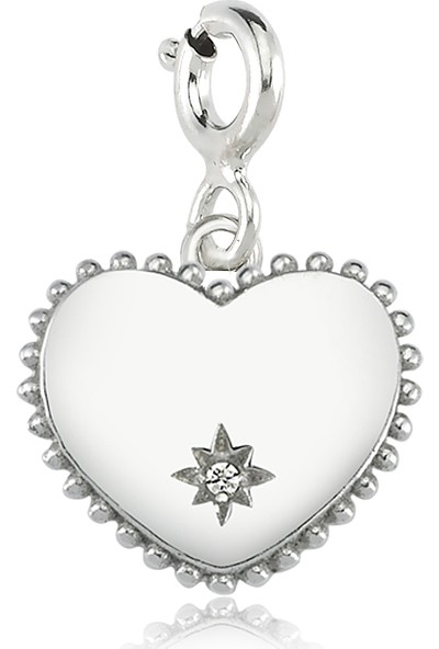 Valori Jewels Kalp Yıldız, Swarovski Zirkon Beyaz Taşlı, Gümüş Charm