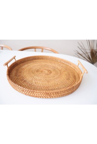 Atölyevde Dekoratif Rattan Tepsi