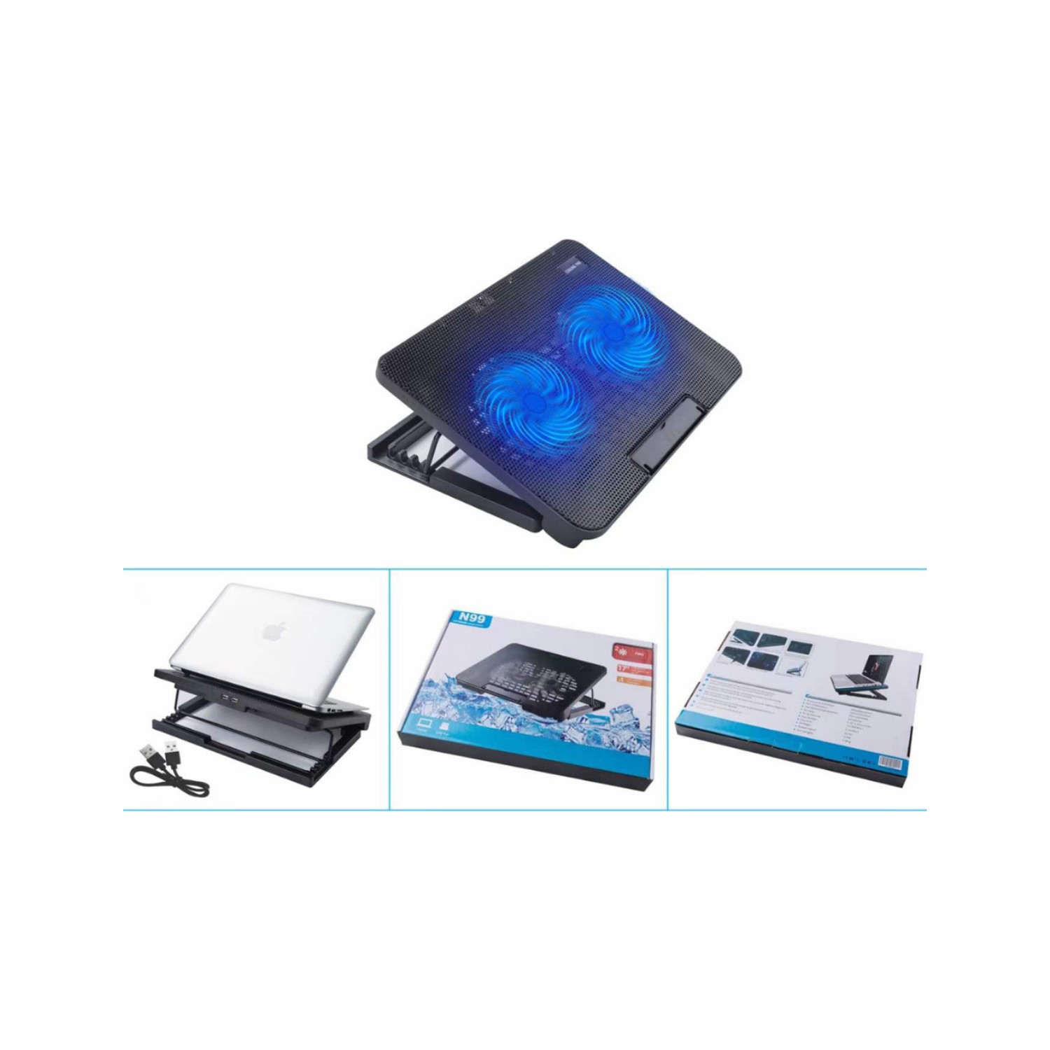 Revenge N99 Çift Fanlı Laptop Soğutucu Mavi LED Işıklı Ayarlanabilir ...