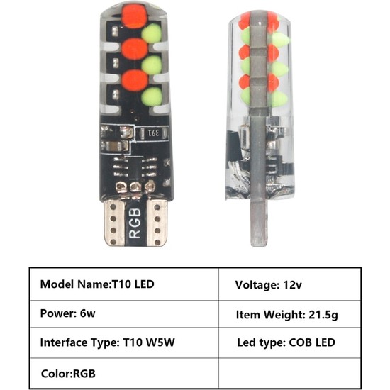 Best Wish 1 Takım 2 Adet T10 W5W Rgb LED Ampul 12SMD Cob Fiyatı