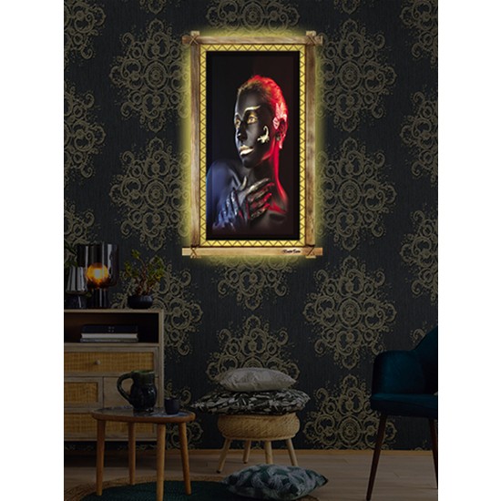 Tecnoo Zenci Kadın LED Işıklı Rustik Kanvas Tablo B 96 x 66 Fiyatı