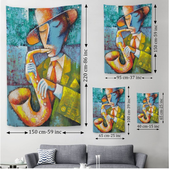 Saksafon Çalan Adam Kanvas Duvar ÖRTÜSÜ-HALISI-6461 Fiyatı