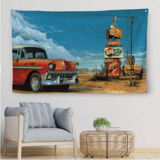 Kırmızı Klasik Araba Duvar ÖRTÜSÜ-HALISI-6660 Fiyatı