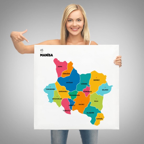 Manisa Ili ve Ilçeler Haritası Dekoratif Kanvas Tablo 1412 Fiyatı