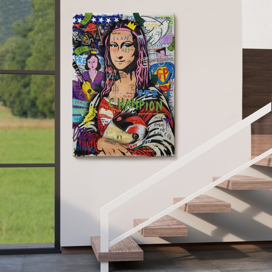 Renkli Mona Lisa Banksy Kanvas Tablo, Sokak Sanatı, Pop Fiyatı