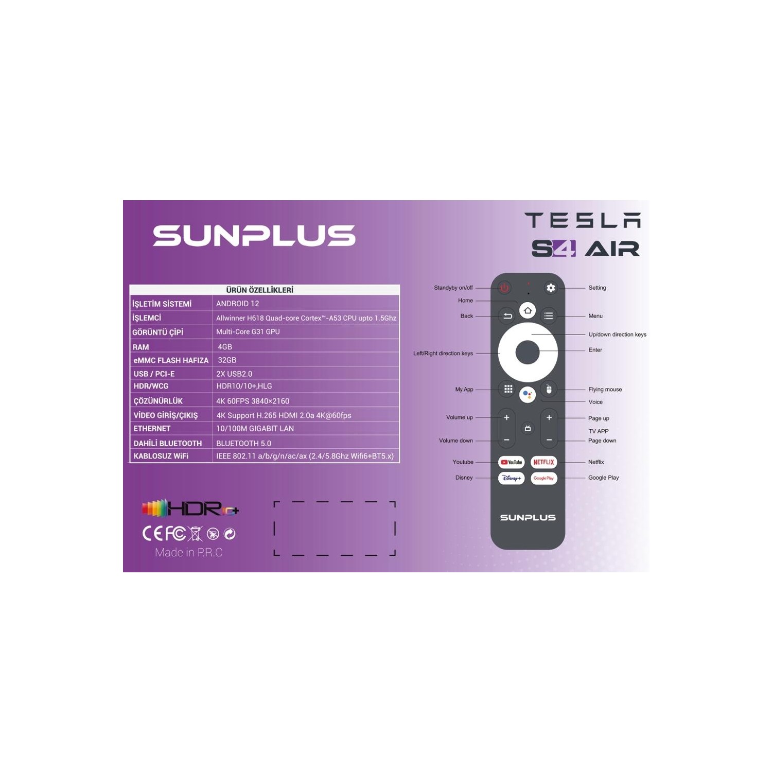 Sunplus Tesla S4 Air Android TV Box Fiyatı - Taksit Seçenekleri