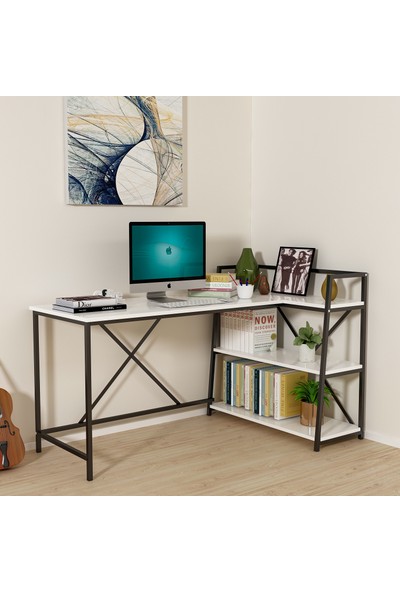 Mordeka Beyaz Kitaplıklı Çalışma Masası Bilgisayar Masası Mordeka Beyaz Kitaplıklı Çalışma Masası Bilgisayar Masası